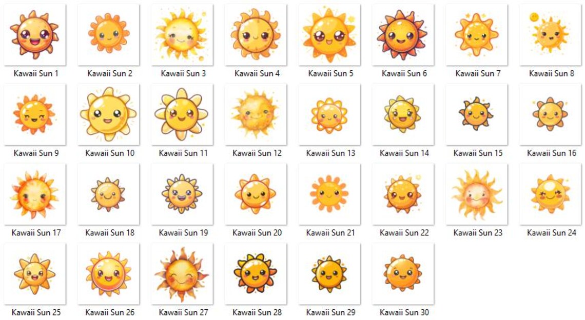 Kawaii Sun Clipart, Cute Cartoon Sunshine Rays PNG, Yellow Orange ...