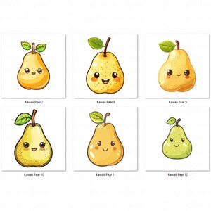 Kawaii Pear Clipart, Cute Cartoon Fruit PNG, Food With Faces Clip Art ...