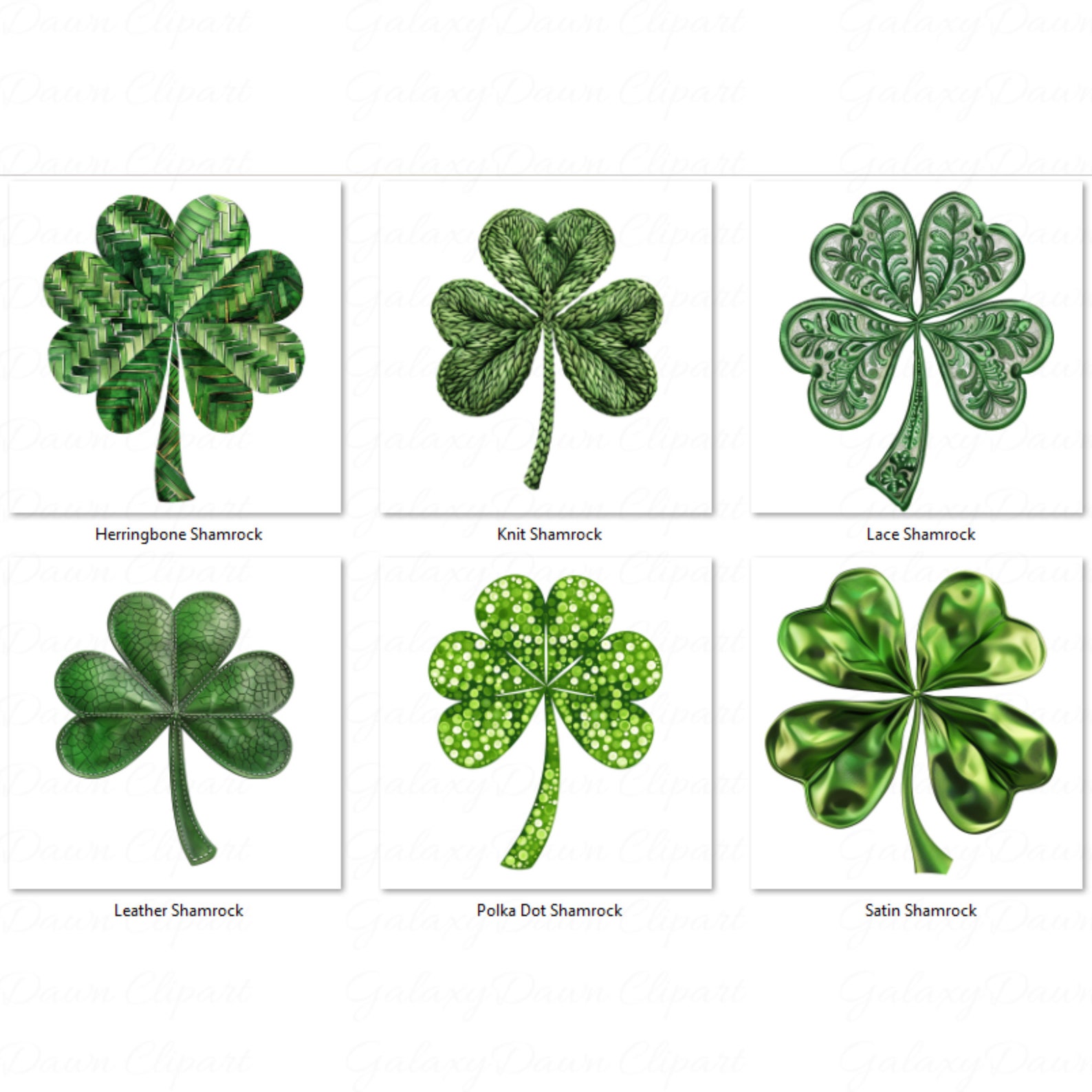 Mixed Media Shamrock Clipart, 4 Four Leaf Clover PNG, St Patricks Day ...