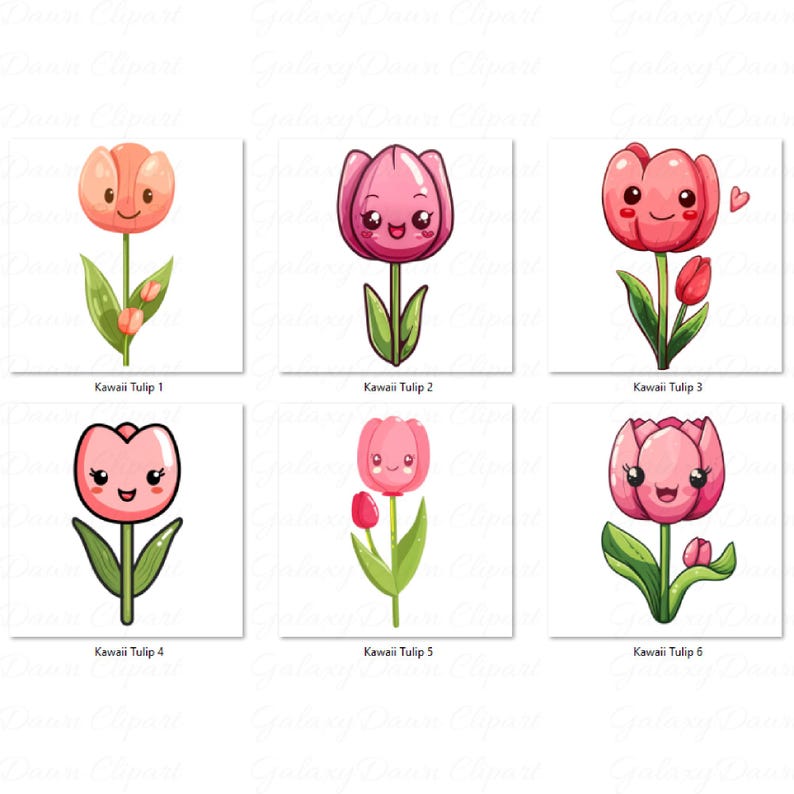 Kawaii Tulip Clipart, Cute Cartoon Flower PNG, Happy Smiling Floral ...