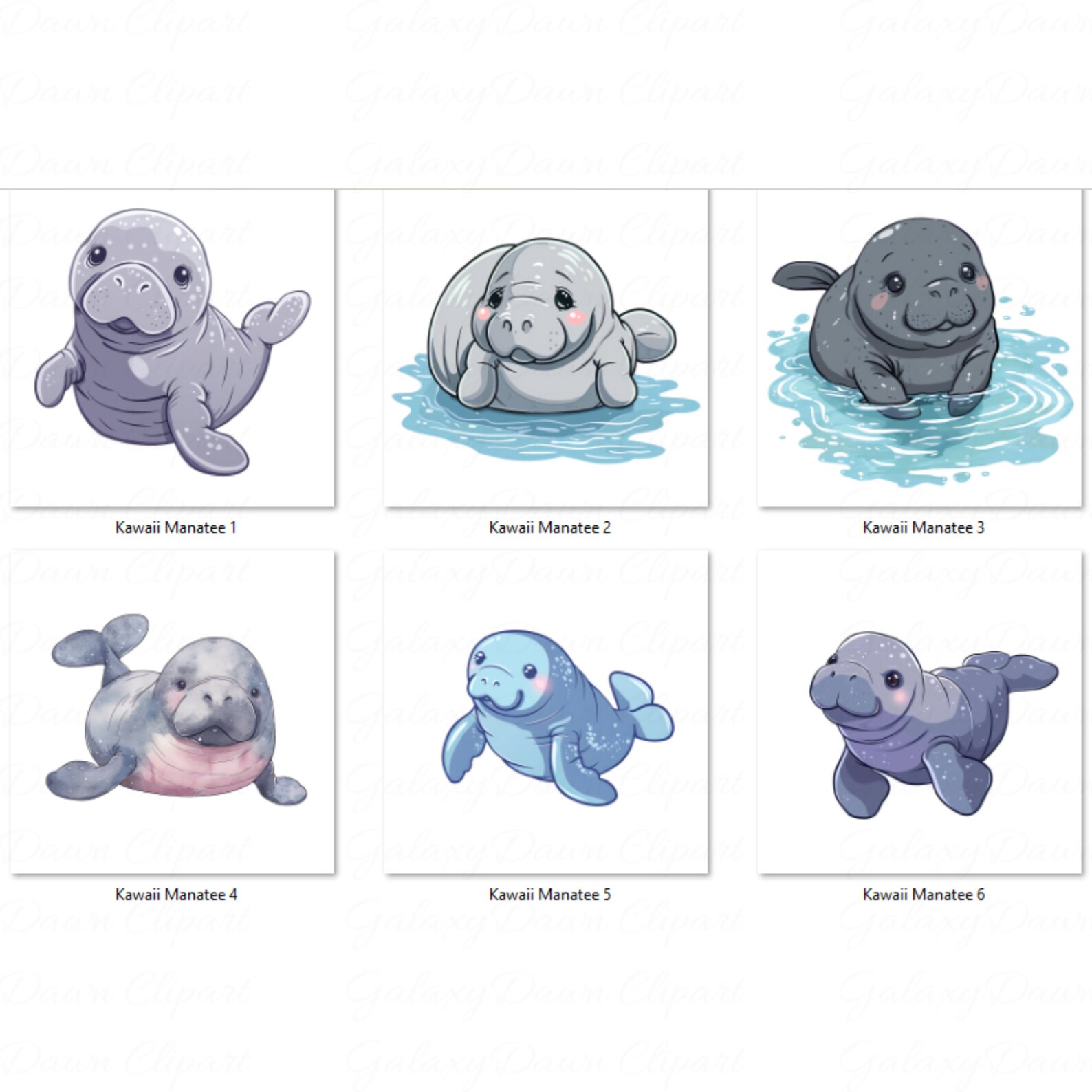 Kawaii Manatee Clipart: PNG Graphics Set, 30 Images, Digital Download ...