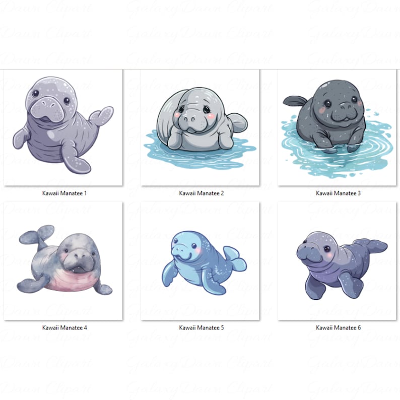 Kawaii Manatee Clipart, Cute Cartoon Deep Sea Cow PNG, Aquatic Happy ...