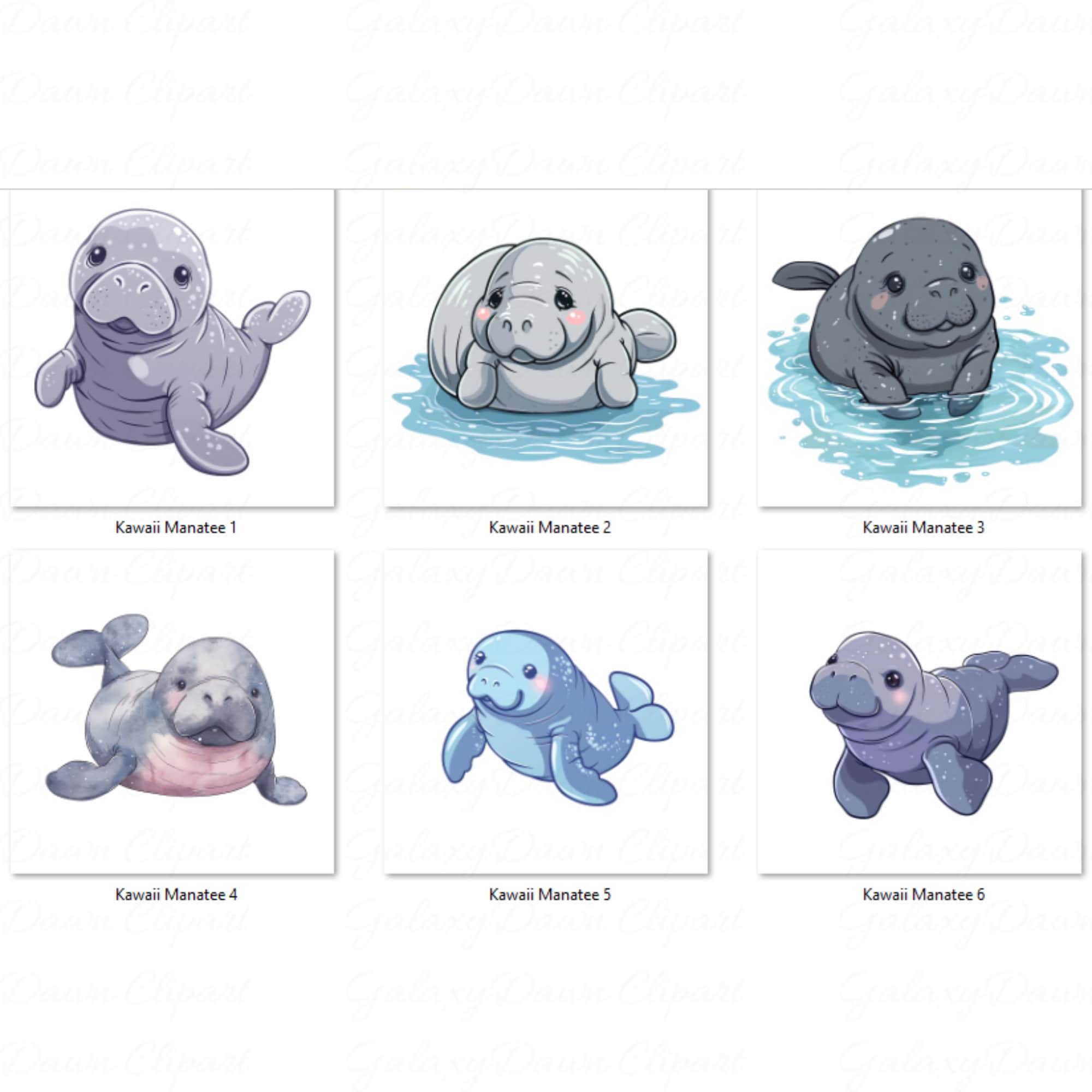 Kawaii Manatee Clipart, Cute Cartoon Deep Sea Cow PNG, Aquatic Happy ...