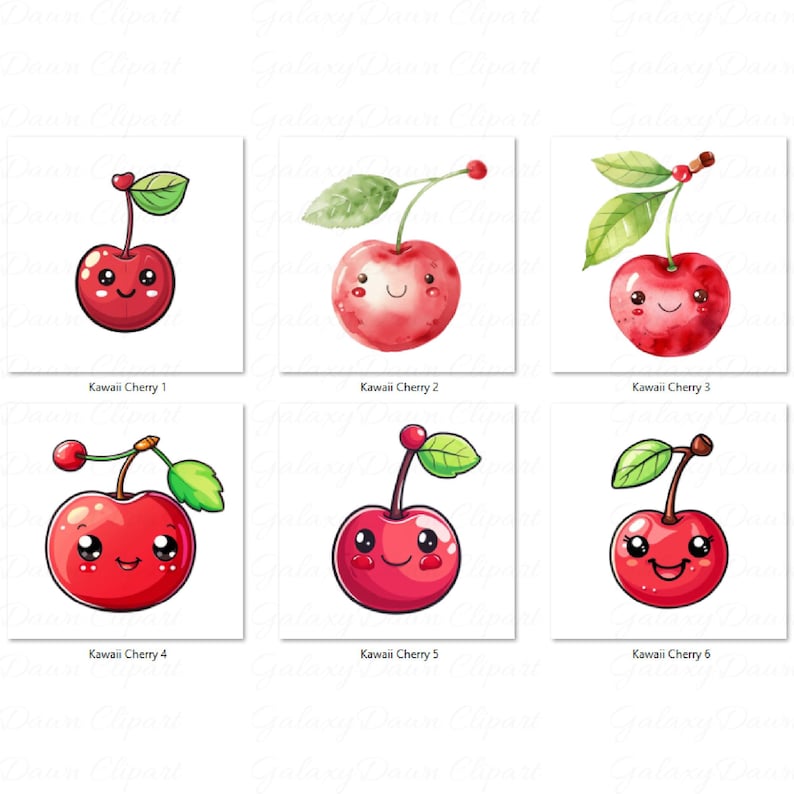 Kawaii Cherry Clipart, Cute Cartoon Fruit Face PNG, Happy Smiling Red ...