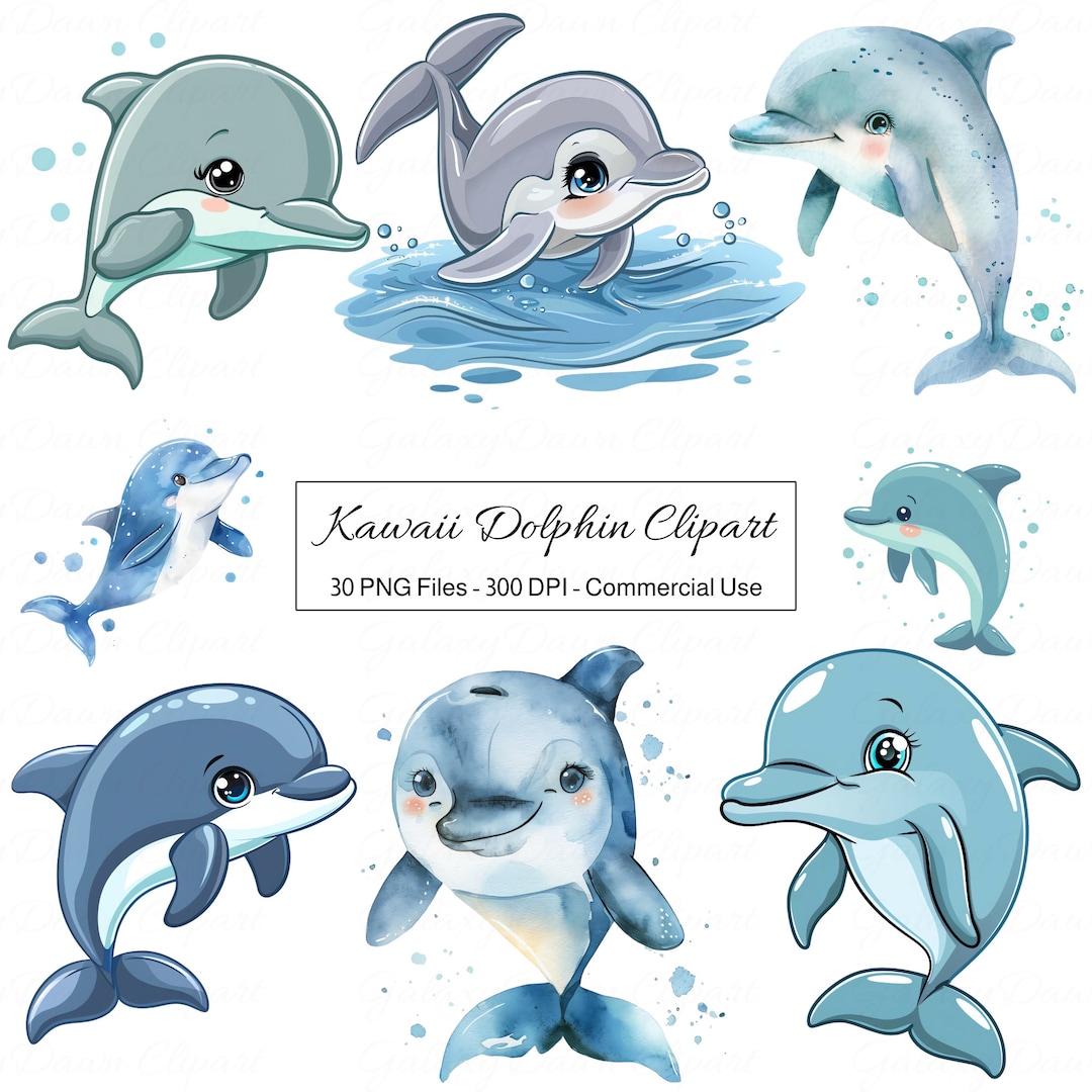 Kawaii Dolphin Clipart, Cute Cartoon Ocean Animal PNG, Happy Summer ...