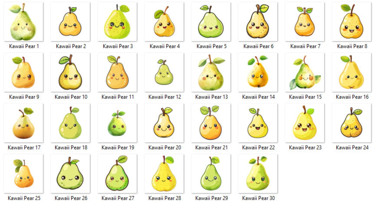 Kawaii Pear Clipart, Cute Cartoon Fruit PNG, Food With Faces Clip Art ...