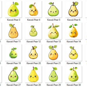 Kawaii Pear Clipart, Cute Cartoon Fruit PNG, Food With Faces Clip Art ...