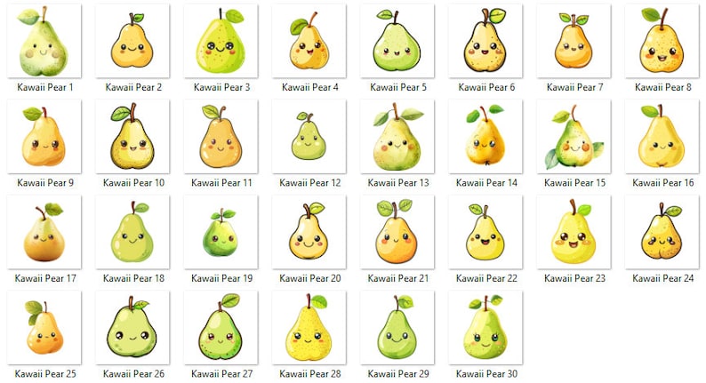 Kawaii Pear Clipart, Cute Cartoon Fruit PNG, Food With Faces Clip Art ...