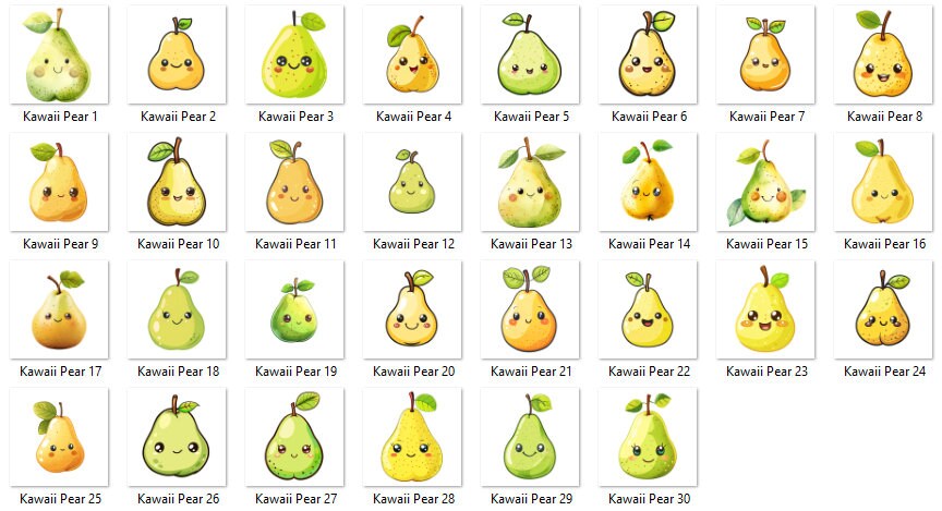 Kawaii Pear Clipart, Cute Cartoon Fruit PNG, Food With Faces Clip Art ...