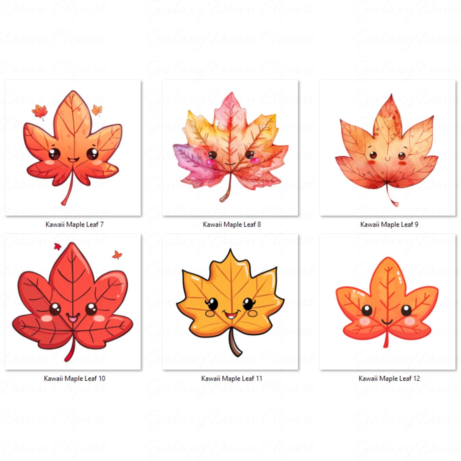 Kawaii Maple Leaf Clipart, Cute Cartoon Happy Smiling Fall Autumn Faces ...