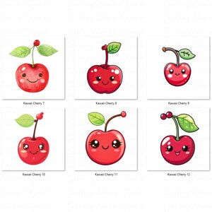 Kawaii Cherry Clipart, Cute Cartoon Fruit Face PNG, Happy Smiling Red ...