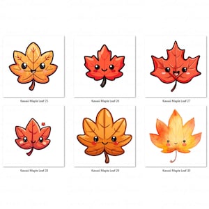 Kawaii Maple Leaf Clipart, Cute Cartoon Happy Smiling Fall Autumn Faces ...