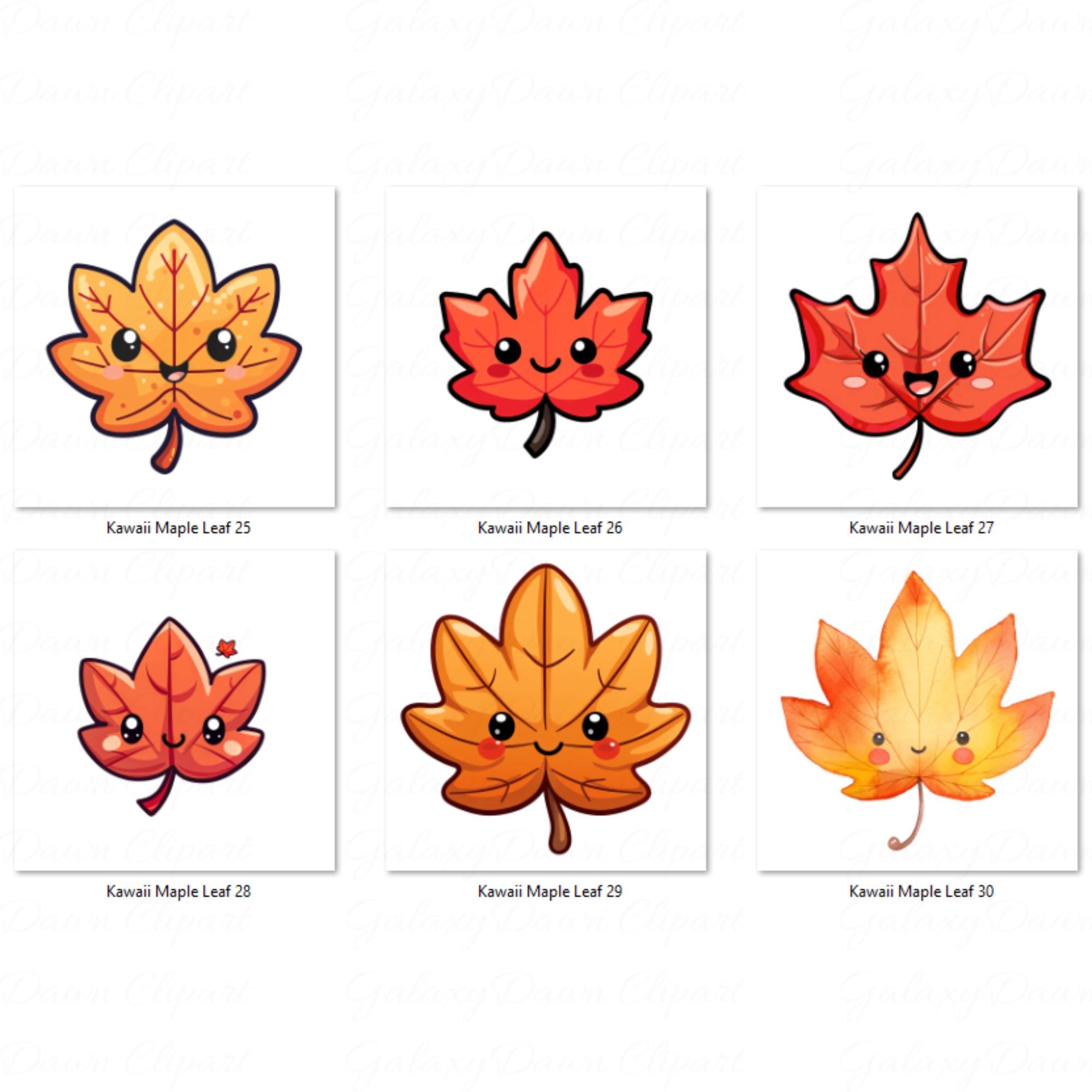 Kawaii Maple Leaf Clipart, Cute Cartoon Happy Smiling Fall Autumn Faces ...