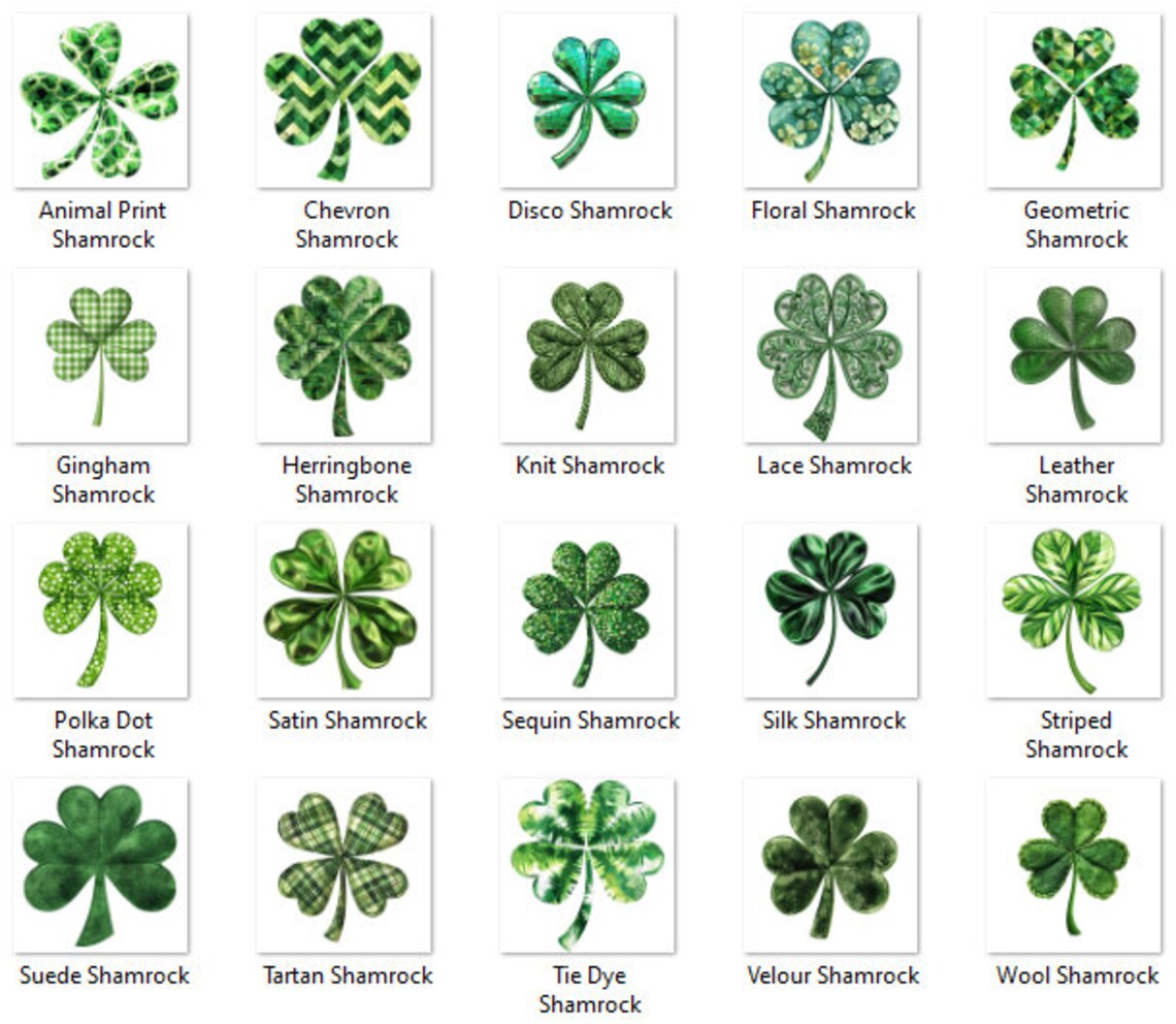 Mixed Media Shamrock Clipart, 4 Four Leaf Clover PNG, St Patricks Day ...