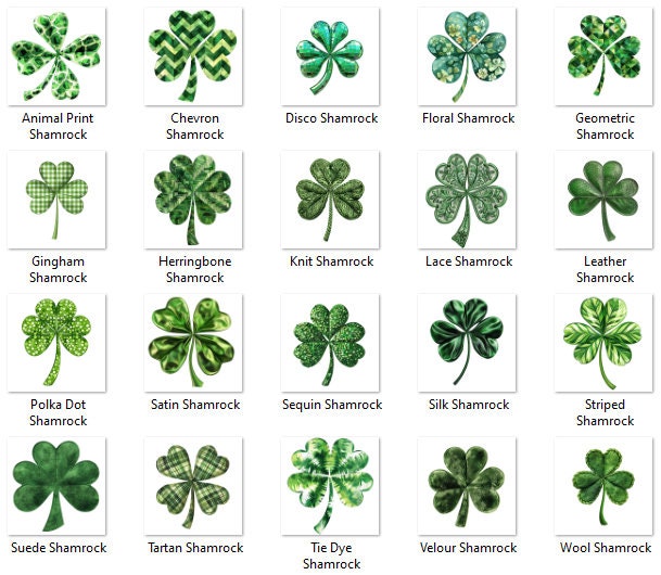 Mixed Media Shamrock Clipart, 4 Four Leaf Clover PNG, St Patricks Day ...