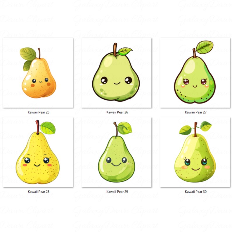 Kawaii Pear Clipart, Cute Cartoon Fruit PNG, Food With Faces Clip Art ...