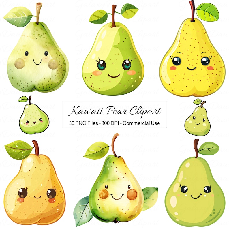 Kawaii Pear Clipart, Cute Cartoon Fruit PNG, Food With Faces Clip Art ...