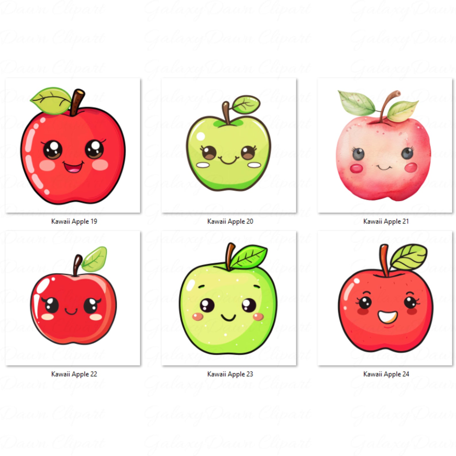 Kawaii Apple Clipart, Cute Cartoon Fruit Face PNG, Happy Fun Character ...