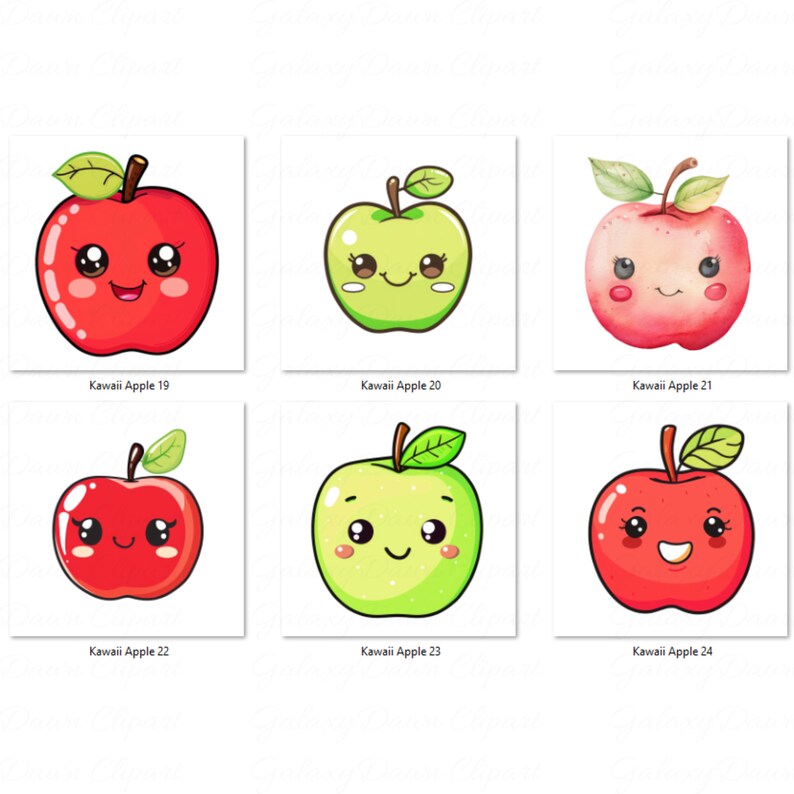 Kawaii Apple Clipart, Cute Cartoon Fruit Face PNG, Happy Fun Character ...