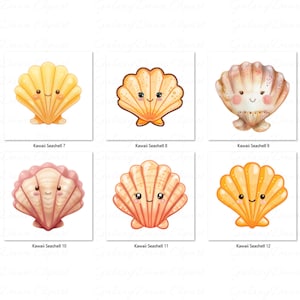 Kawaii Seashell Clipart, Cute Cartoon Sea Shell Faces PNG, Happy ...