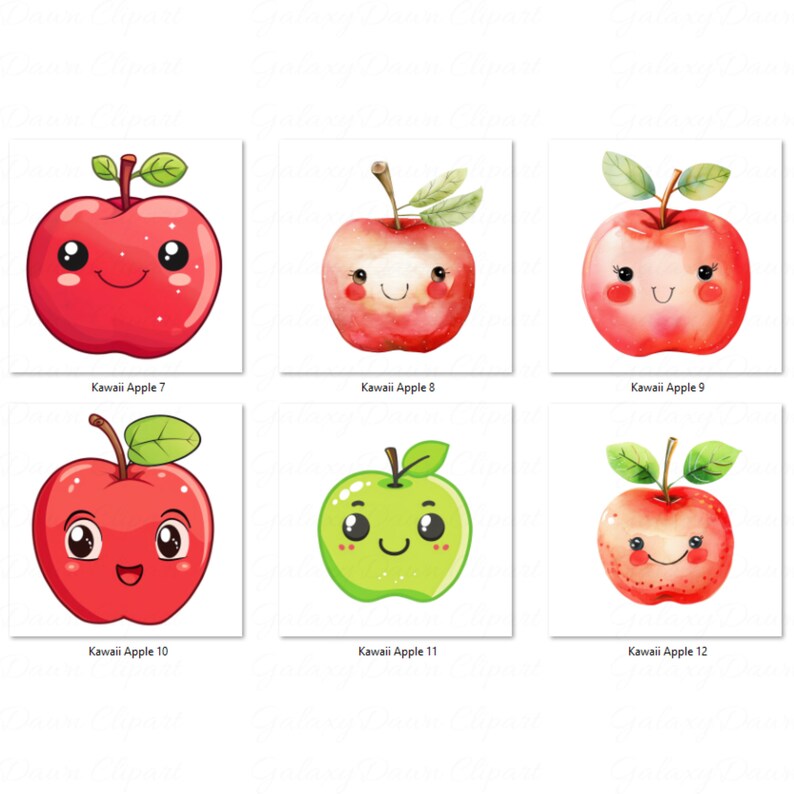 Kawaii Apple Clipart, Cute Cartoon Fruit Face PNG, Happy Fun Character ...