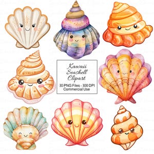 Kawaii Seashell Clipart, Cute Cartoon Sea Shell Faces PNG, Happy ...