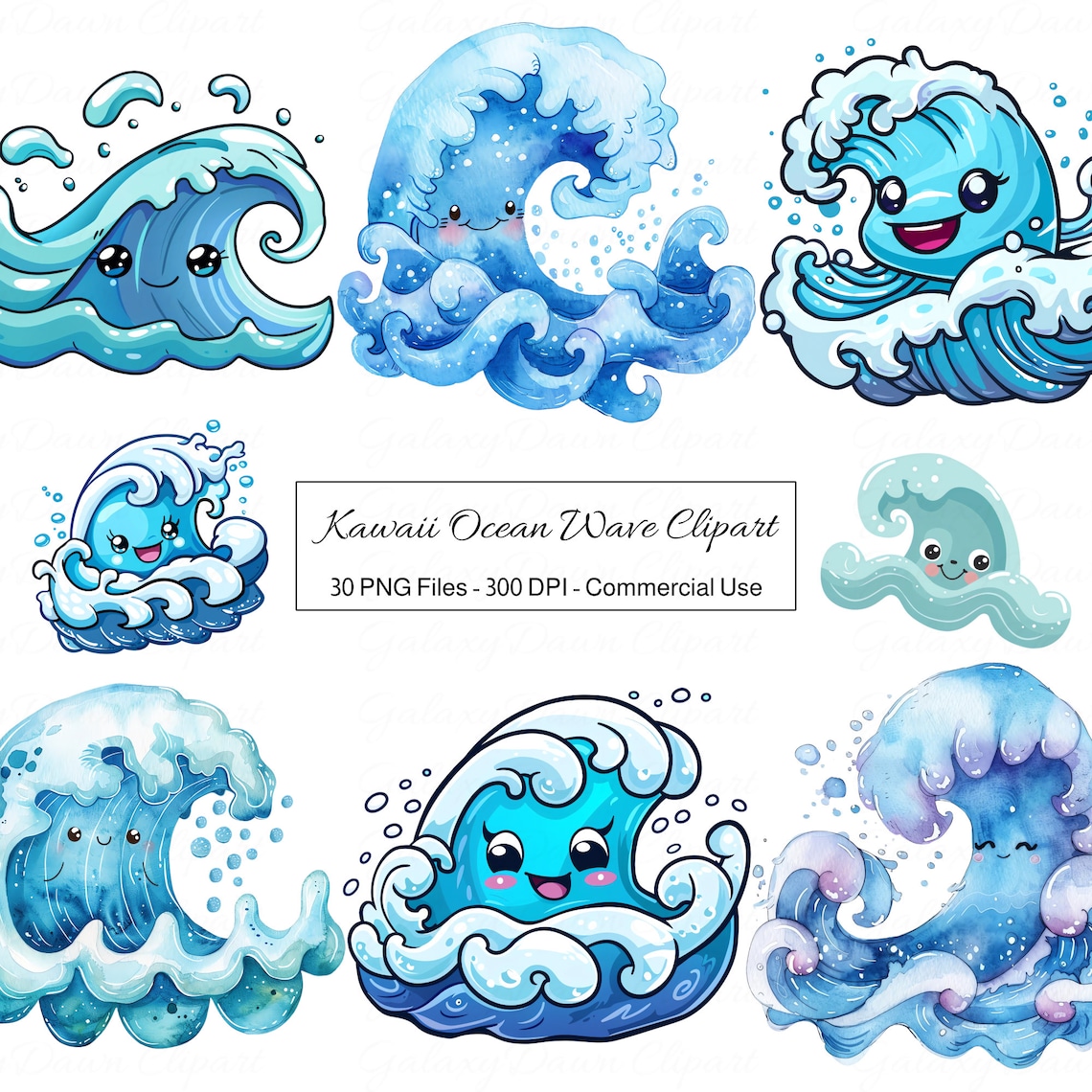 Kawaii Ocean Wave Clipart, Cute Cartoon Tropical Sea PNG, Summer ...