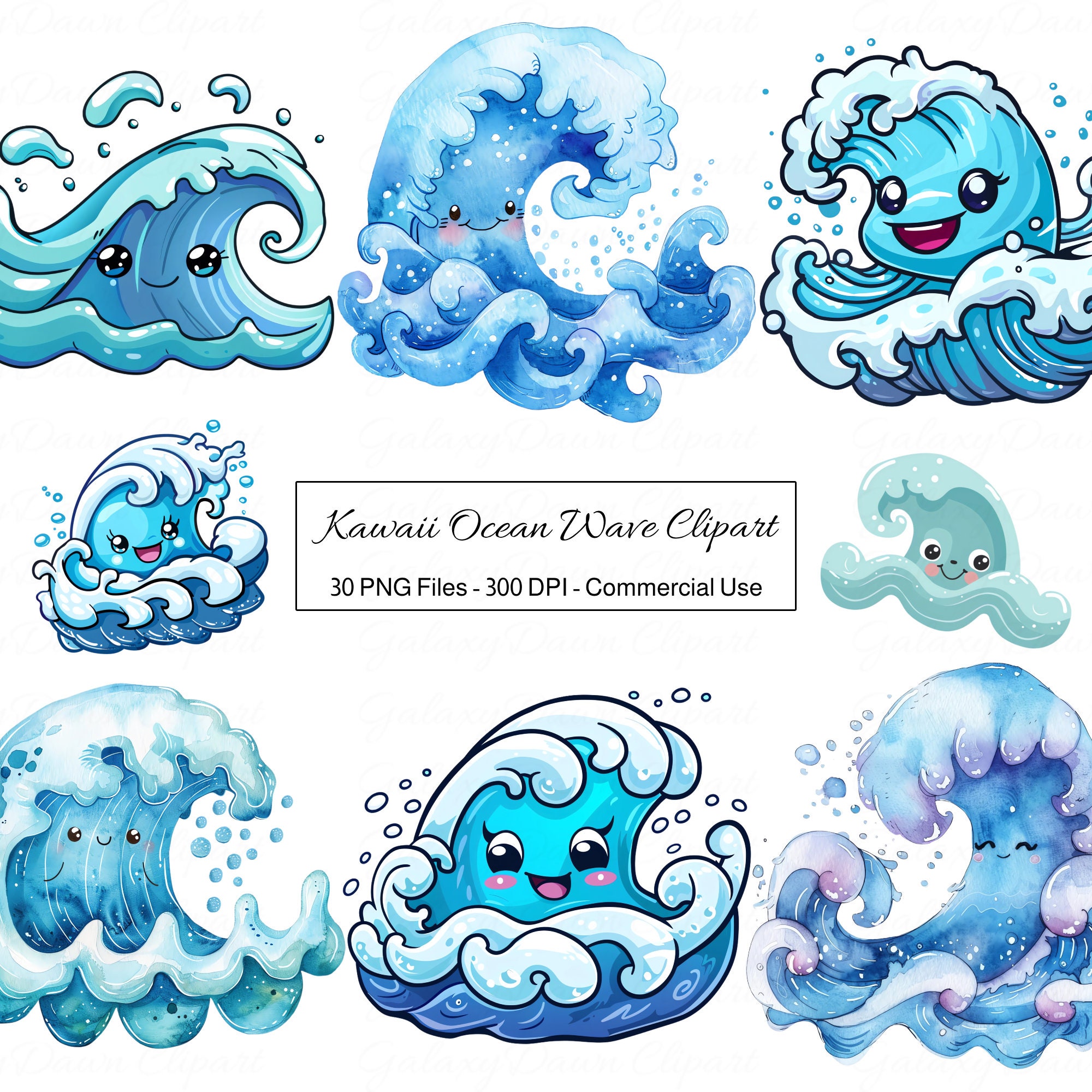 Kawaii Ocean Wave Clipart, Cute Cartoon Tropical Sea PNG, Summer ...