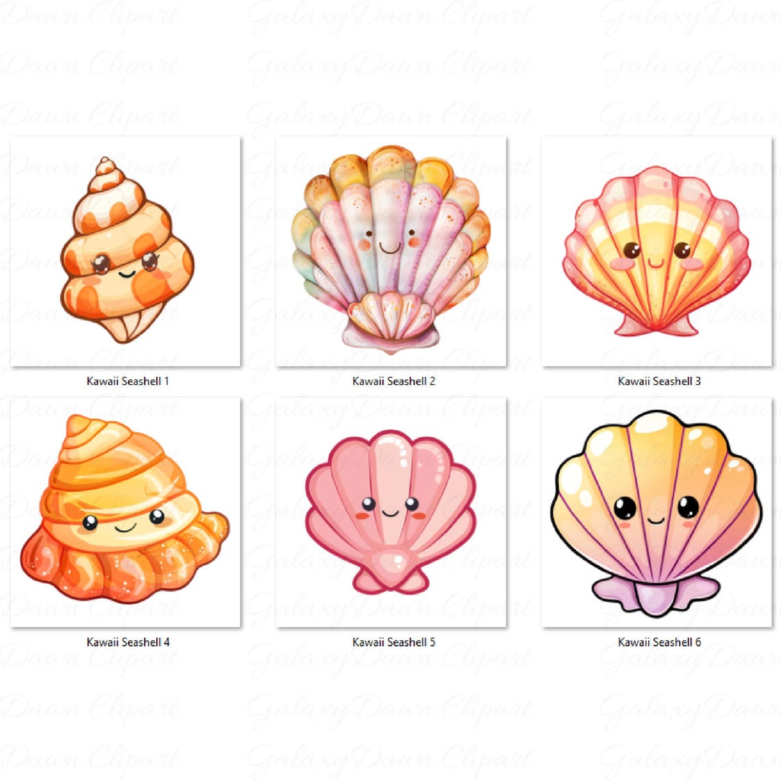 Kawaii Seashell Clipart, Cute Cartoon Sea Shell Faces PNG, Happy ...