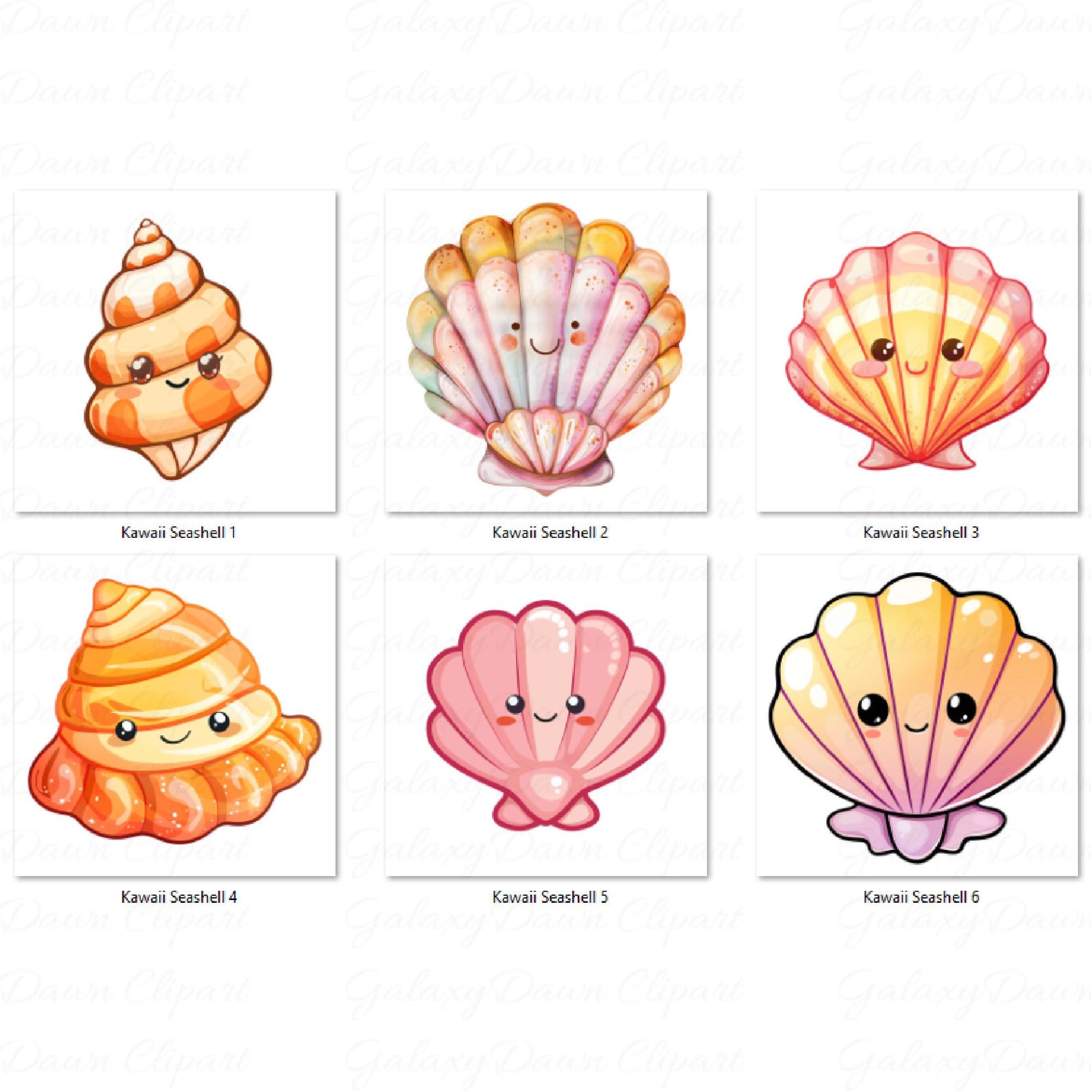 Kawaii Seashell Clipart, Cute Cartoon Sea Shell Faces PNG, Happy ...
