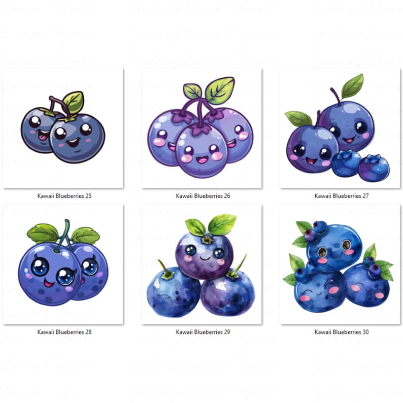 Kawaii Blueberries Clipart, Cute Cartoon Blueberry PNG, Summer Fruit ...