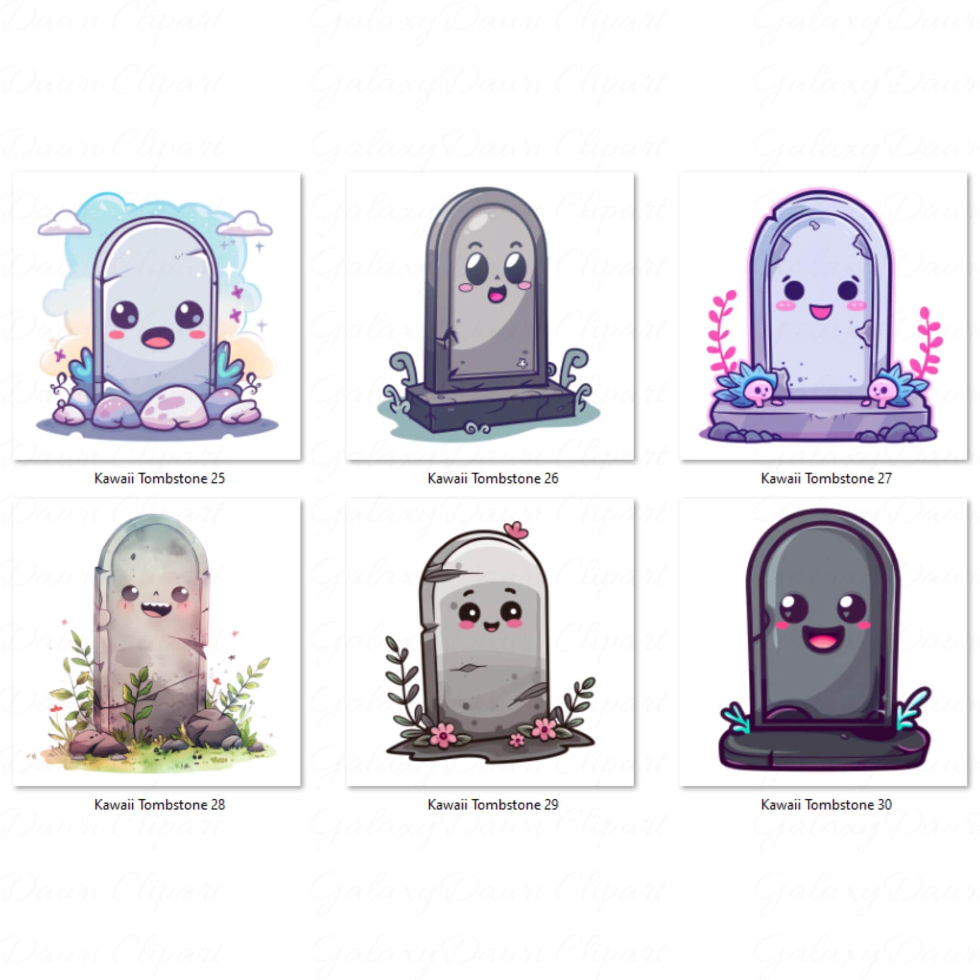 Kawaii Tombstone Clipart, Cute Cartoon Halloween Graveyard Faces PNG ...