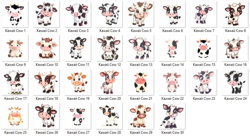 Kawaii Cow Clipart, Cute Cartoon Farm Animal PNG, Happy Smiling Baby ...