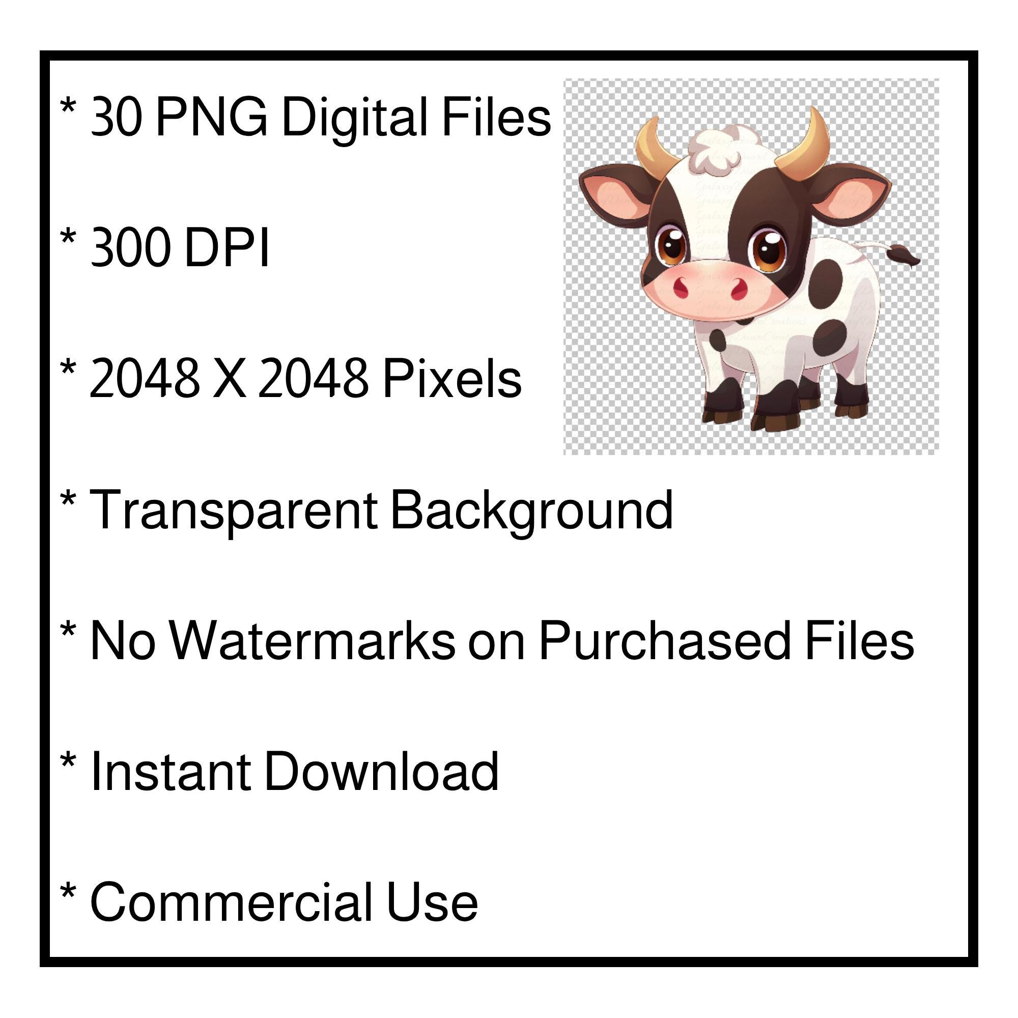Kawaii Cow Clipart, Cute Cartoon Farm Animal PNG, Happy Smiling Baby ...