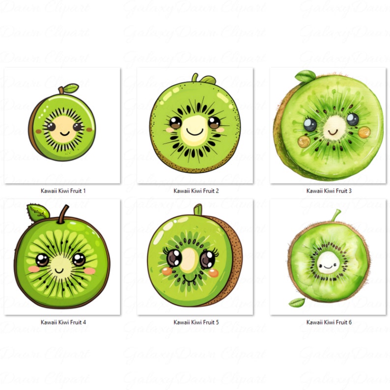 Kawaii Kiwi Fruit Clipart, Cute Cartoon Smiling Fruit Face PNG ...