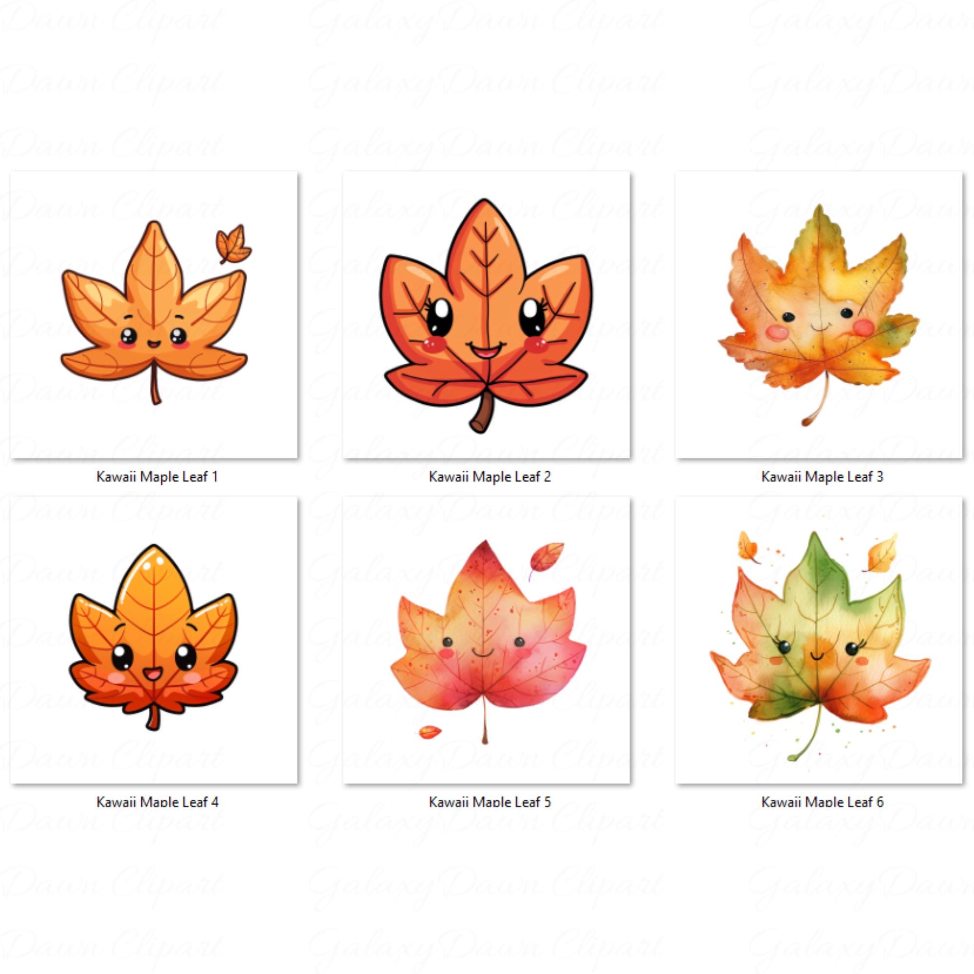 Kawaii Maple Leaf Clipart, Cute Cartoon Happy Smiling Fall Autumn Faces ...