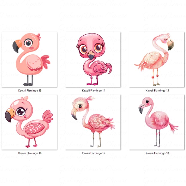 Kawaii Flamingo Clipart, Cute Cartoon Pink Bird PNG, Happy Smiling ...