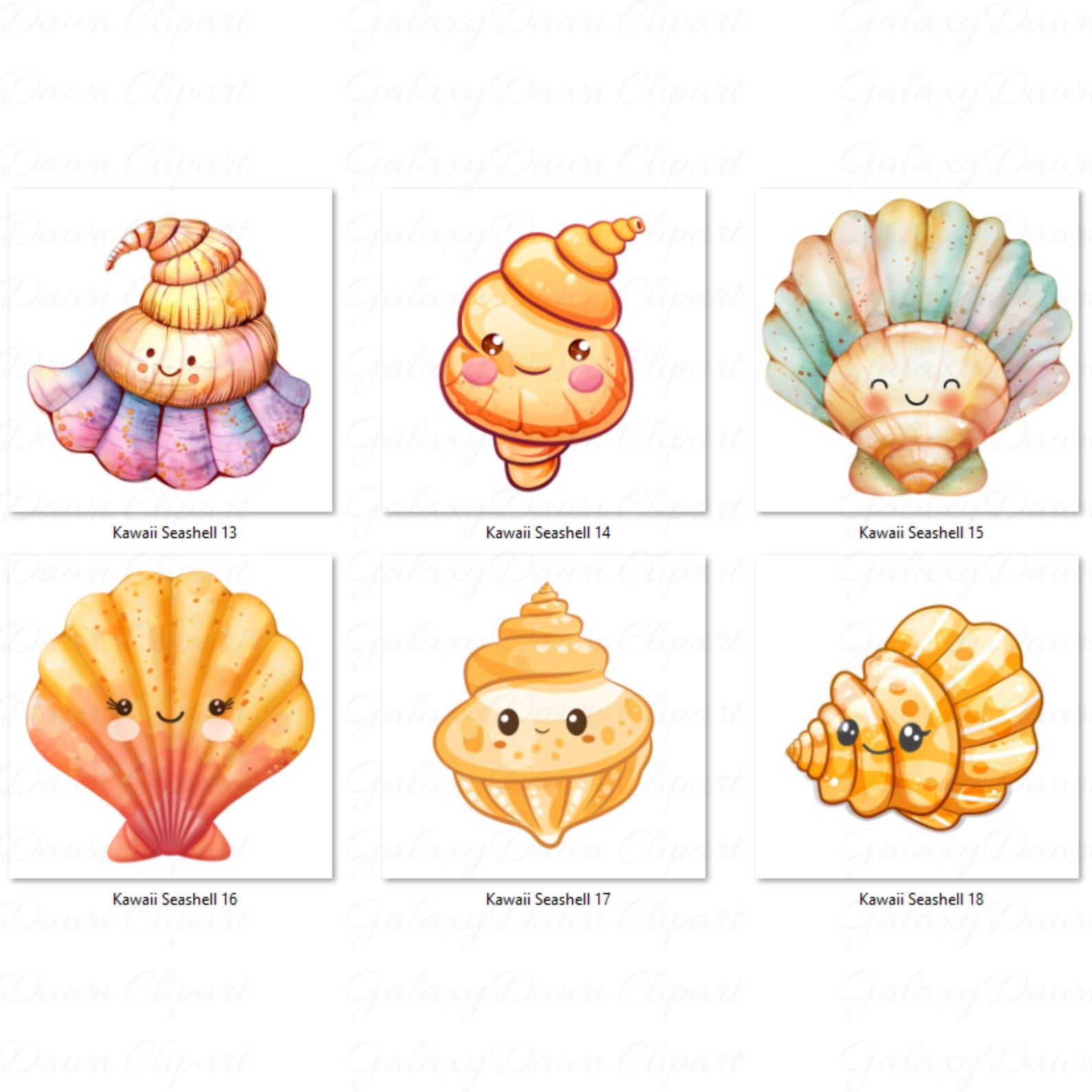 Kawaii Seashell Clipart, Cute Cartoon Sea Shell Faces PNG, Happy ...