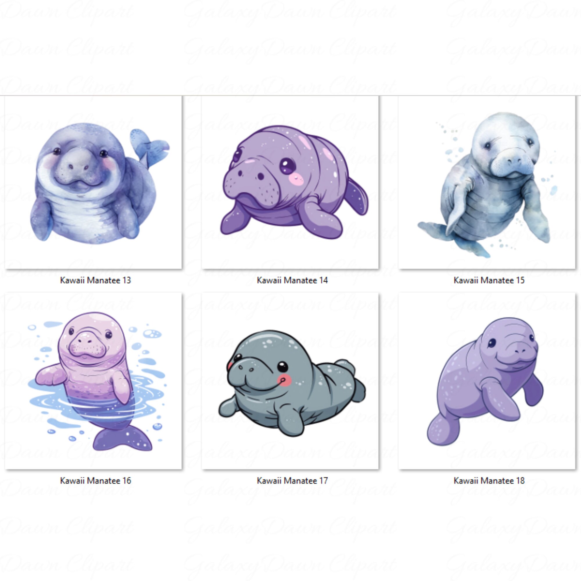 Kawaii Manatee Clipart, Cute Cartoon Deep Sea Cow PNG, Aquatic Happy ...
