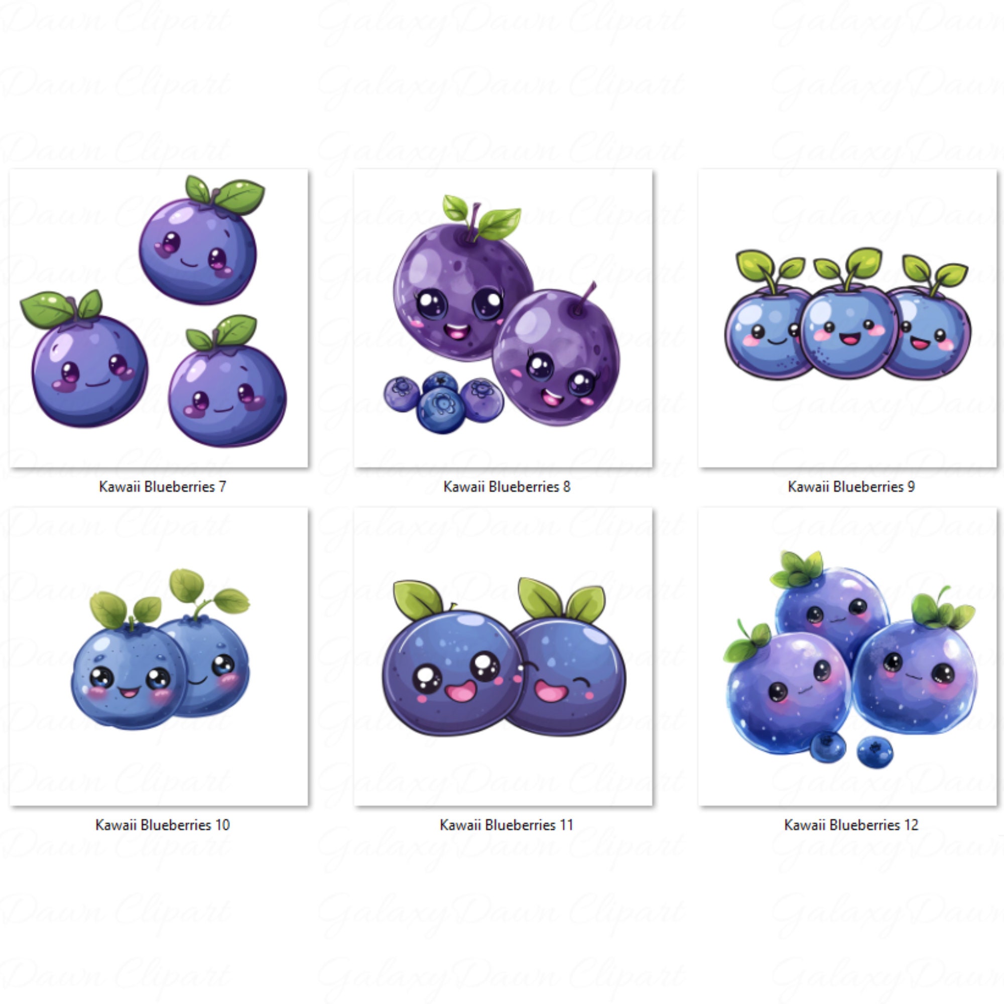 Kawaii Blueberries Clipart, Cute Cartoon Blueberry PNG, Summer Fruit ...