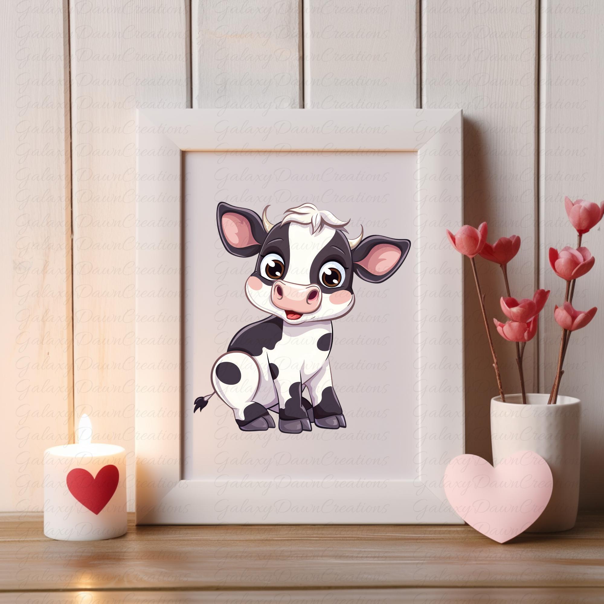 Kawaii Cow Clipart, Cute Cartoon Farm Animal PNG, Happy Smiling Baby ...