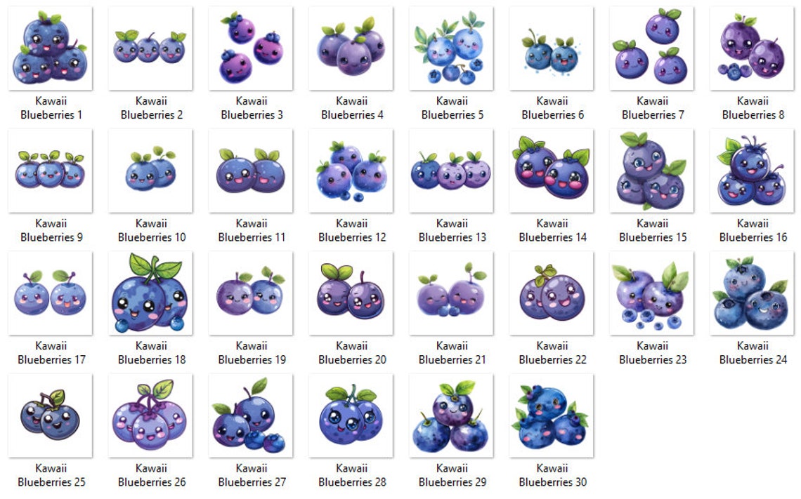 Kawaii Blueberries Clipart, Cute Cartoon Blueberry PNG, Summer Fruit ...