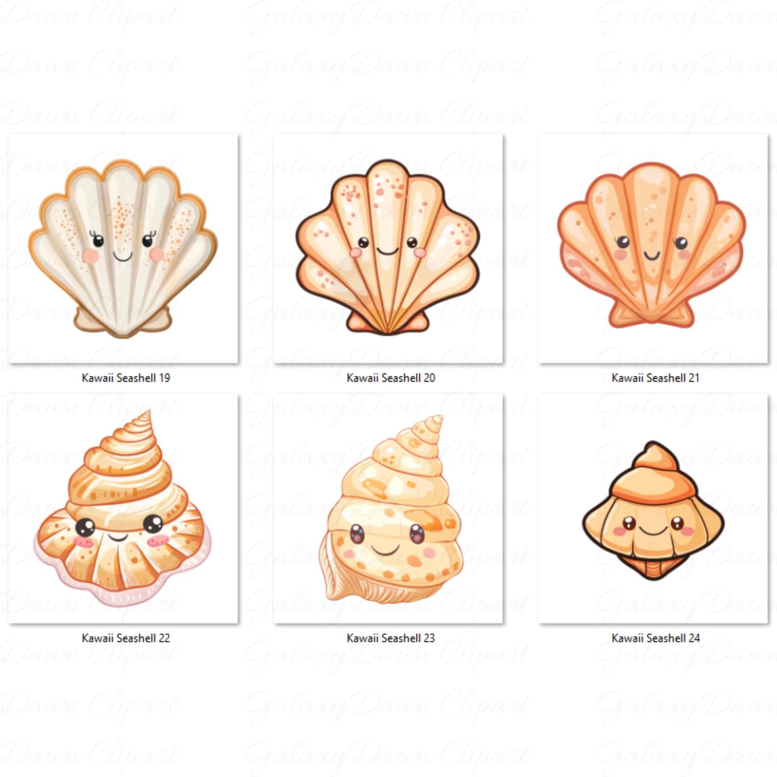 Kawaii Seashell Clipart, Cute Cartoon Sea Shell Faces PNG, Happy ...