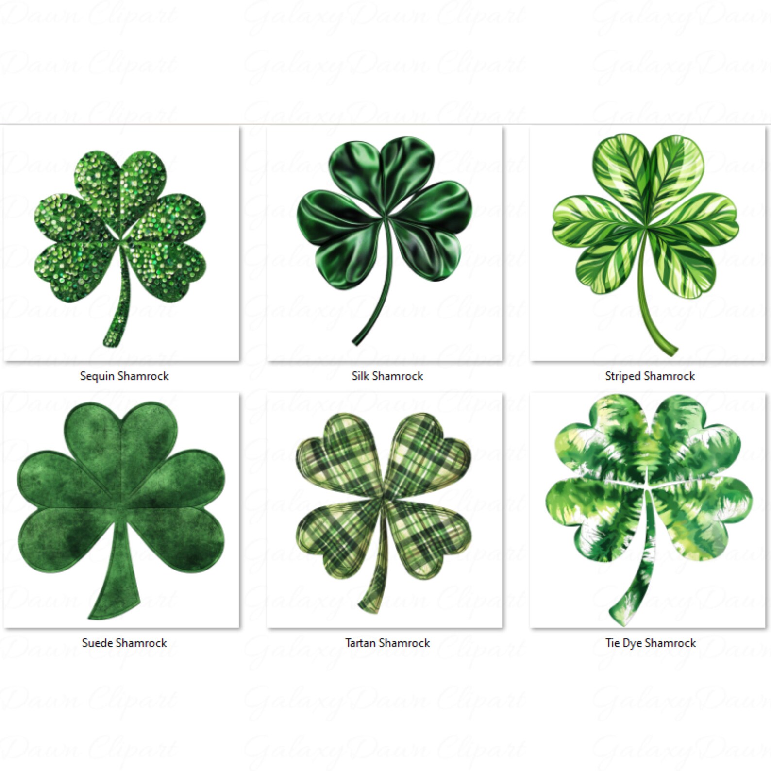 Mixed Media Shamrock Clipart, 4 Four Leaf Clover PNG, St Patricks Day ...