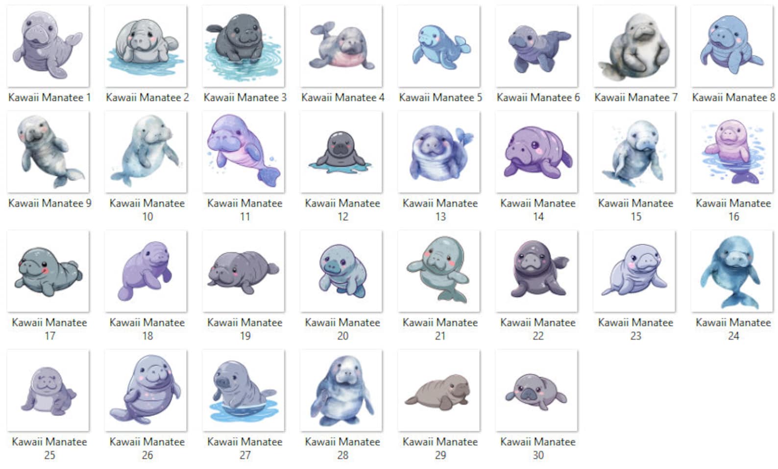 Kawaii Manatee Clipart, Cute Cartoon Deep Sea Cow PNG, Aquatic Happy ...