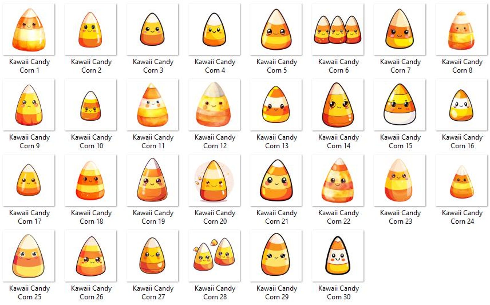 Kawaii Candy Corn Clipart, Cute Cartoon Halloween Faces PNG, Fall ...