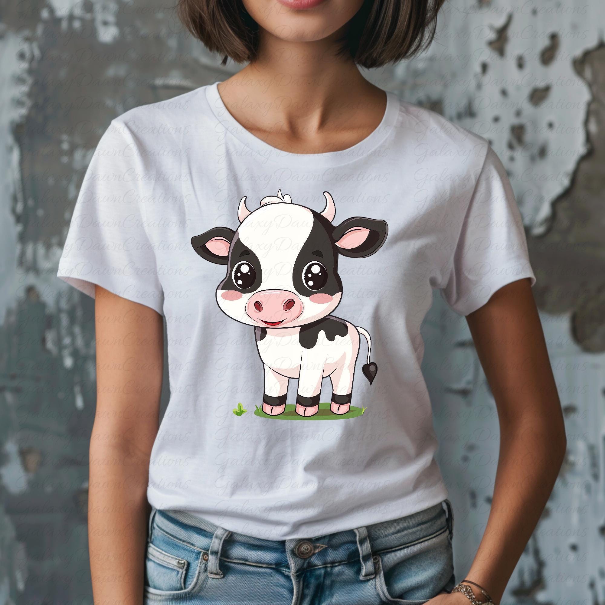Kawaii Cow Clipart, Cute Cartoon Farm Animal PNG, Happy Smiling Baby ...