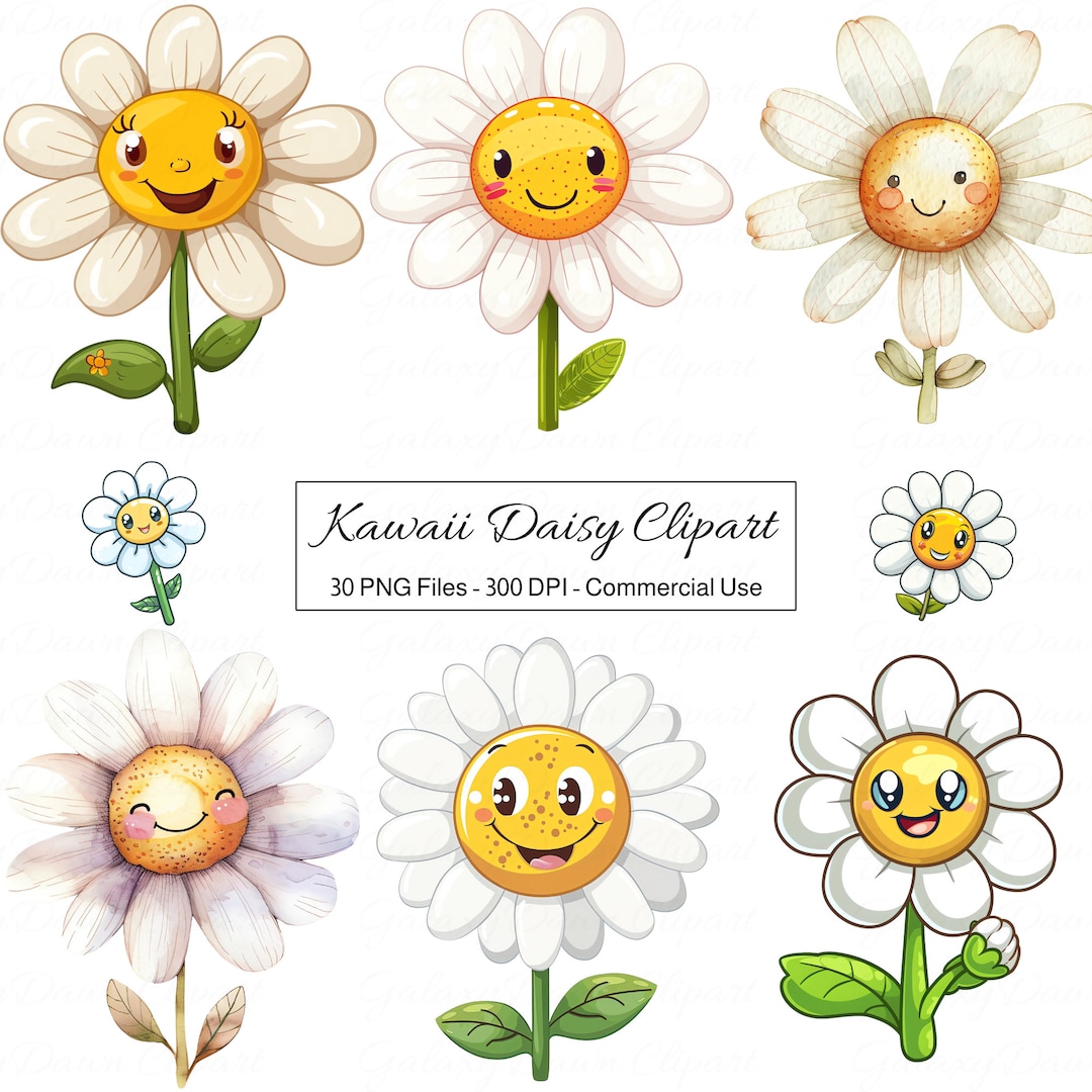 Kawaii Daisy Clipart, Cute Smiling Cartoon Flower PNG, Floral Happy ...
