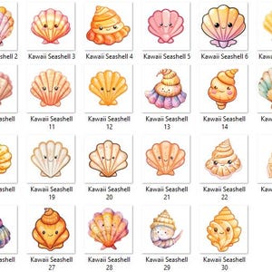 Kawaii Seashell Clipart, Cute Cartoon Sea Shell Faces PNG, Happy ...