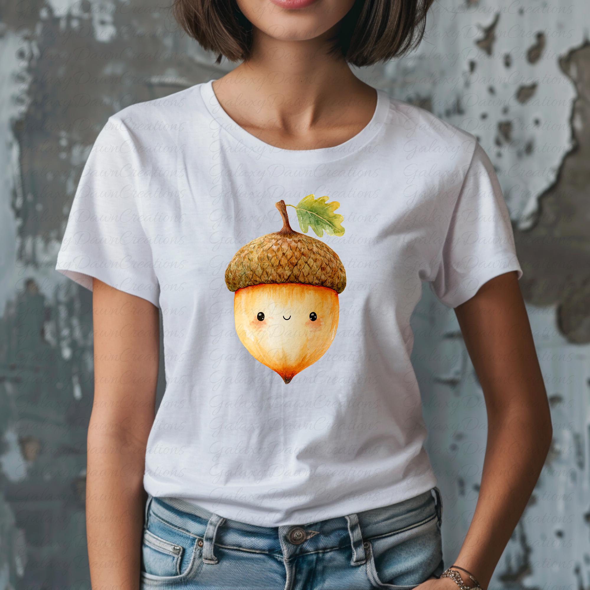 Watercolor Kawaii Acorn Clipart, Cute Cartoon Nut Face PNG, Happy ...